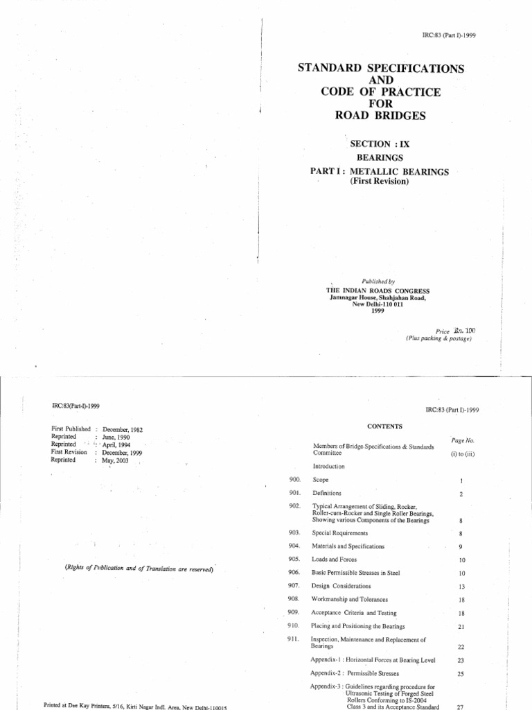 IRC-83 PART 1 Code of Practice For Road Bridges | PDF