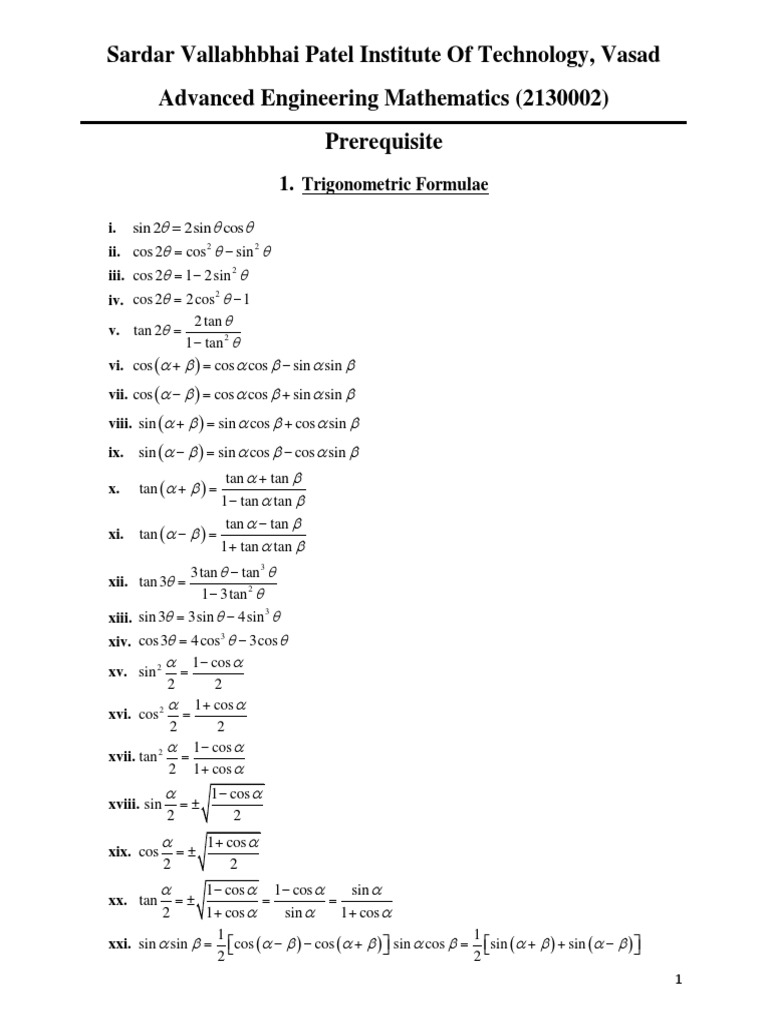 Mathematics Basic Formulas