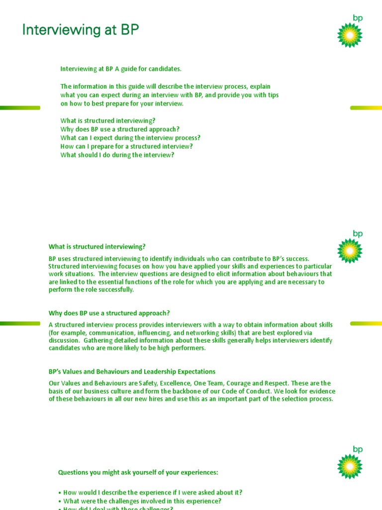 Careers BP Candidate Support Competency Based Interviewing | PDF ...