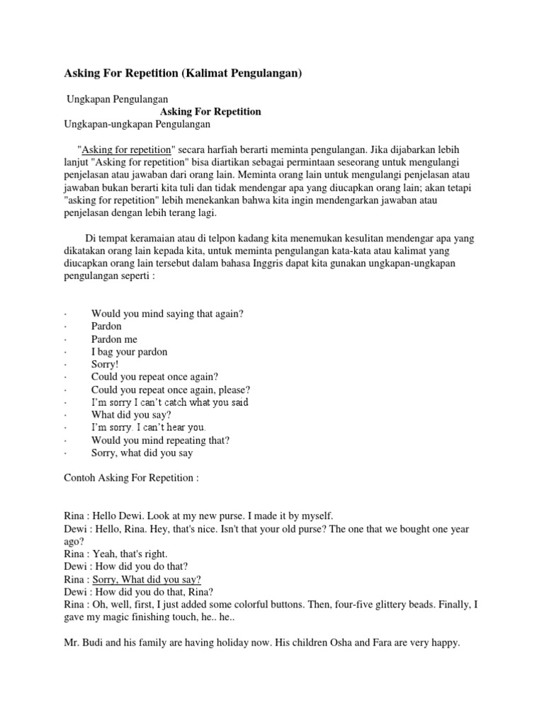 Asking For Repetition (Kalimat Pengulangan) | PDF