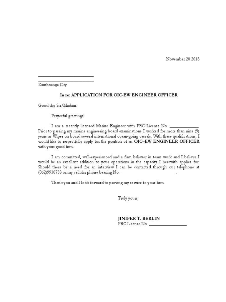 In Re: Application For Oic-Ew Engineer Officer | PDF