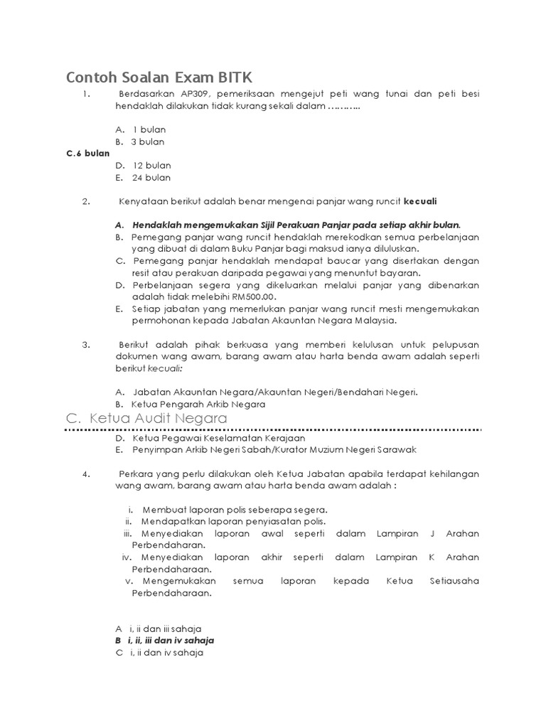 Contoh Soalan Exam BITK 1 | PDF