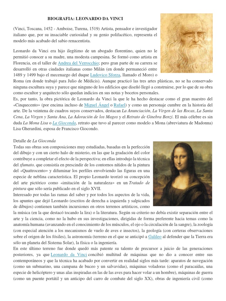 BIOGRAFIA Leonardo Da Vinci | PDF | Leonardo Da Vinci | Pinturas
