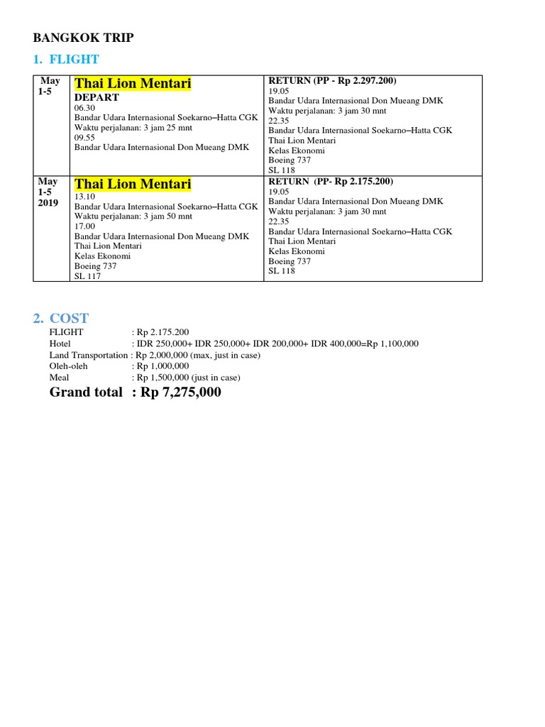 Thai Lion Mentari: 1. Flight | PDF | Pattaya | Bangkok