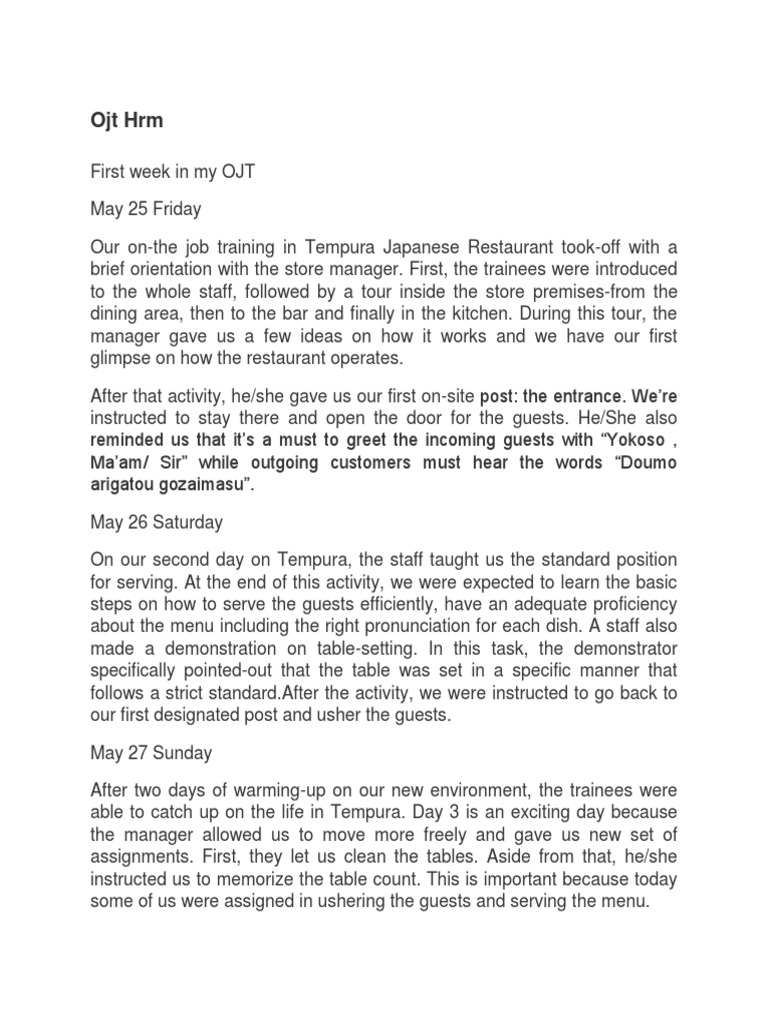 Ojt HRM | Download Free PDF | Restaurants | Menu