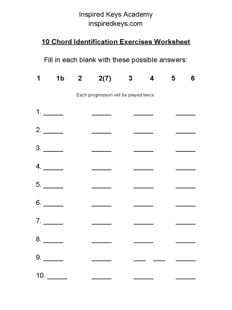 10 Chord Identification Exercises WORKSHEET | PDF