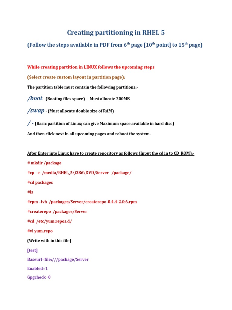 Creating Partitioning in RHEL 5 | PDF