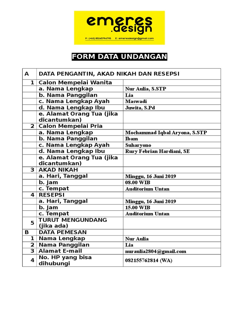 Form Data Undangan Lia | PDF