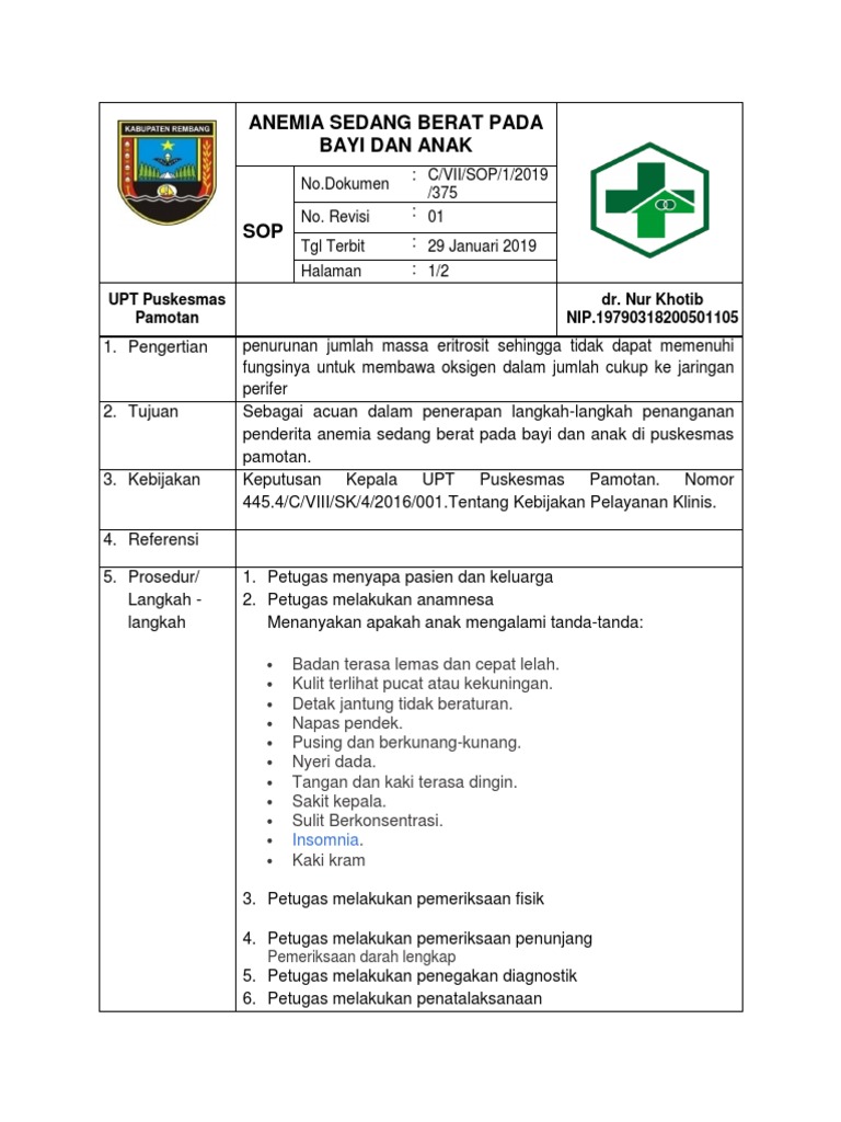 Sop Anemia | PDF