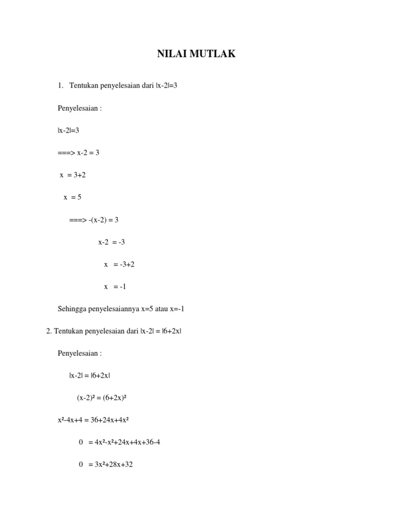 Soal Nilai Mutlak | PDF