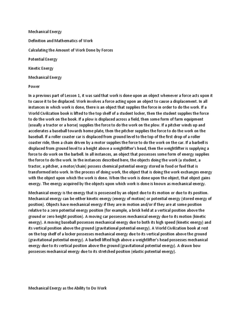 Mechanical Energy | PDF | Potential Energy | Kinetic Energy