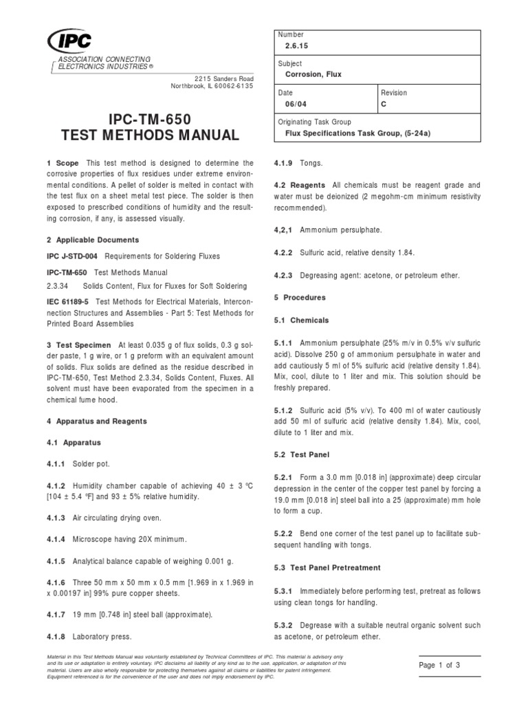 IPC-TM-650 Test Methods Manual: Association Connecting Electronics ...