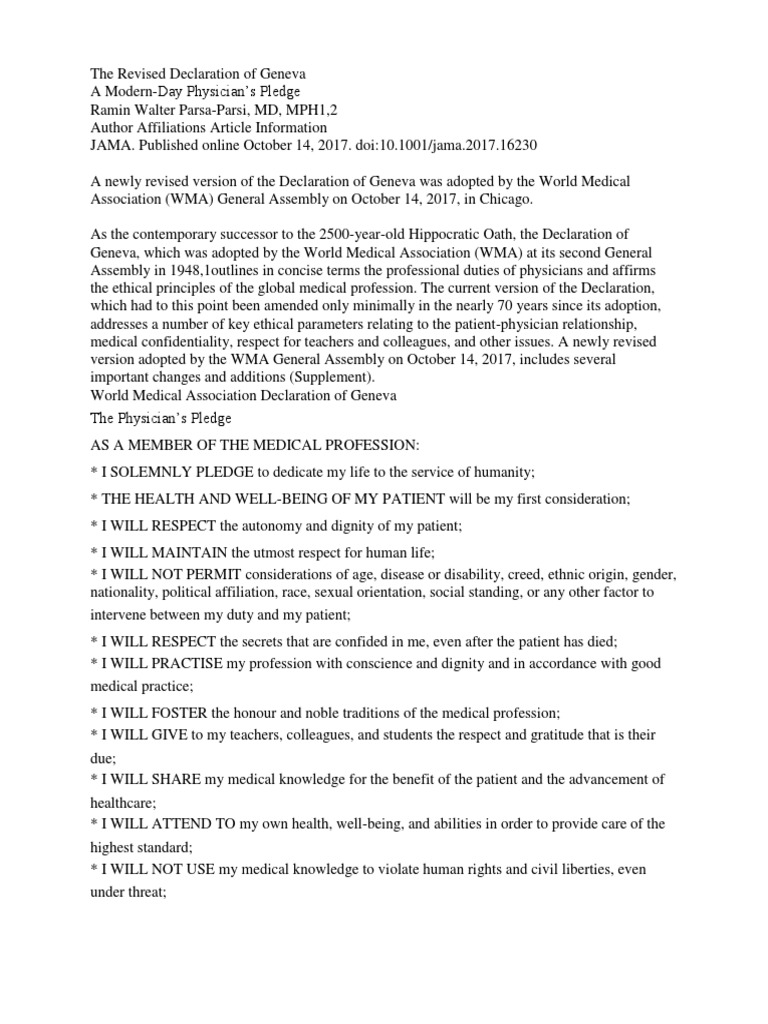 Revised Declaration of Geneva | PDF | Health Sciences | Medical Humanities