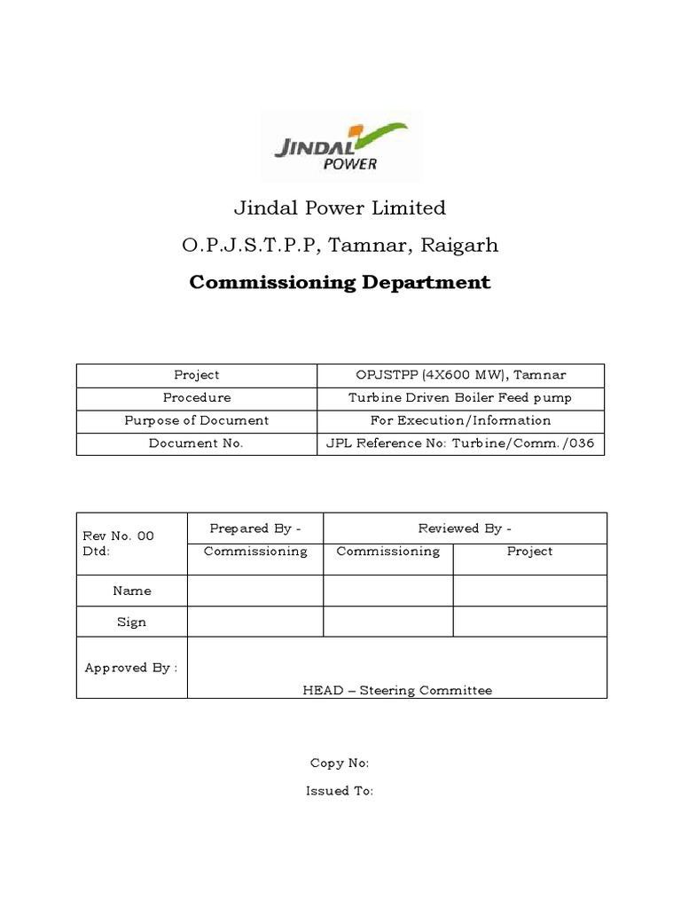 Commissioning of TDBFP | PDF | Pump | Steam