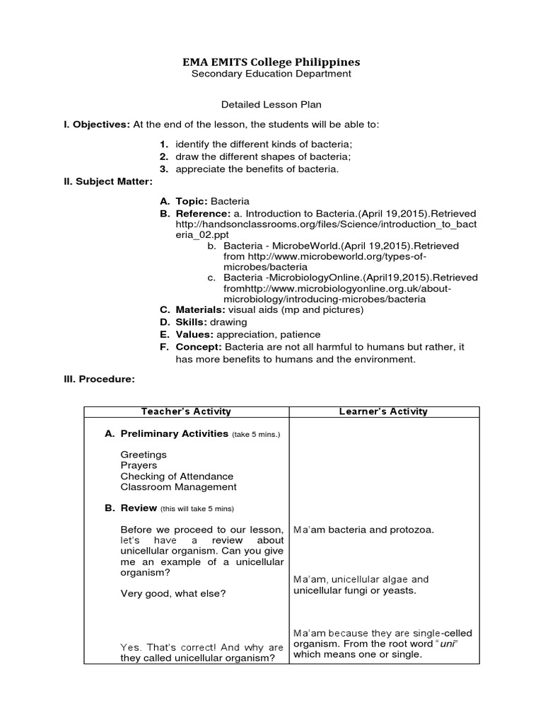 Detailed Lesson Plan in Biology | PDF | Bacteria | Microorganism
