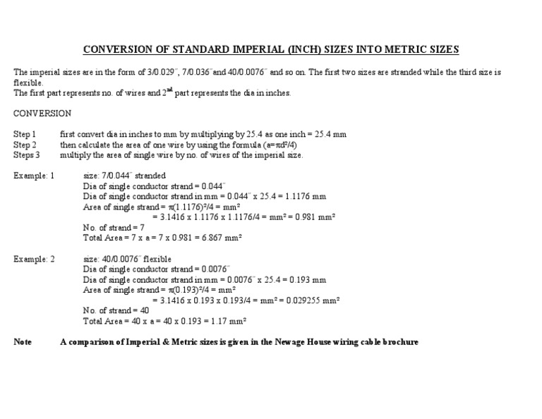 Conversion of Standard Imperial (Inch) Sizes Into Metric Sizes | PDF ...