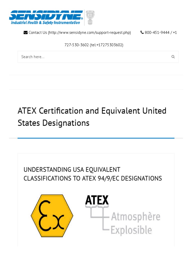 ATEX Certification and Equivalent United States Designations ...