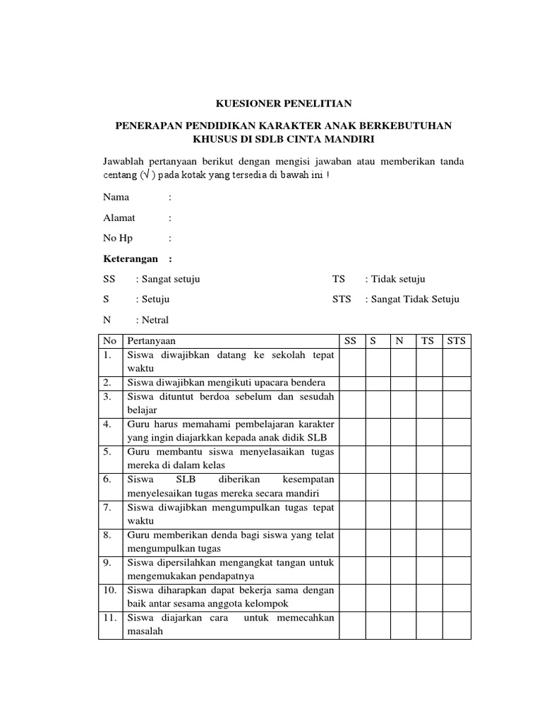 KUESIONER Bahasa Indonesia | PDF