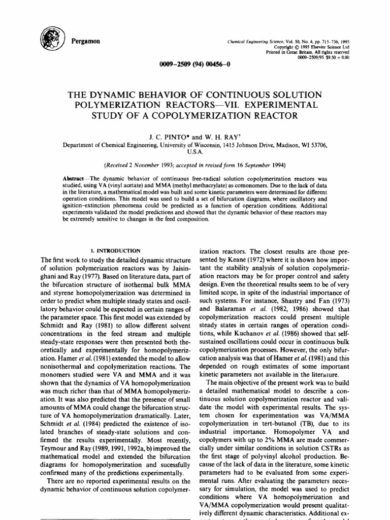 The Dynamic Behavior of Continuous Solution Polymerization Reactors ...