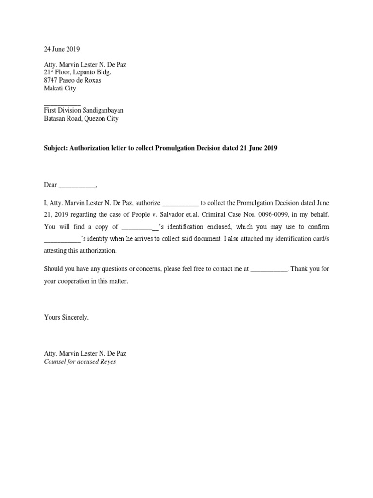 Authorization Letter Draft | PDF