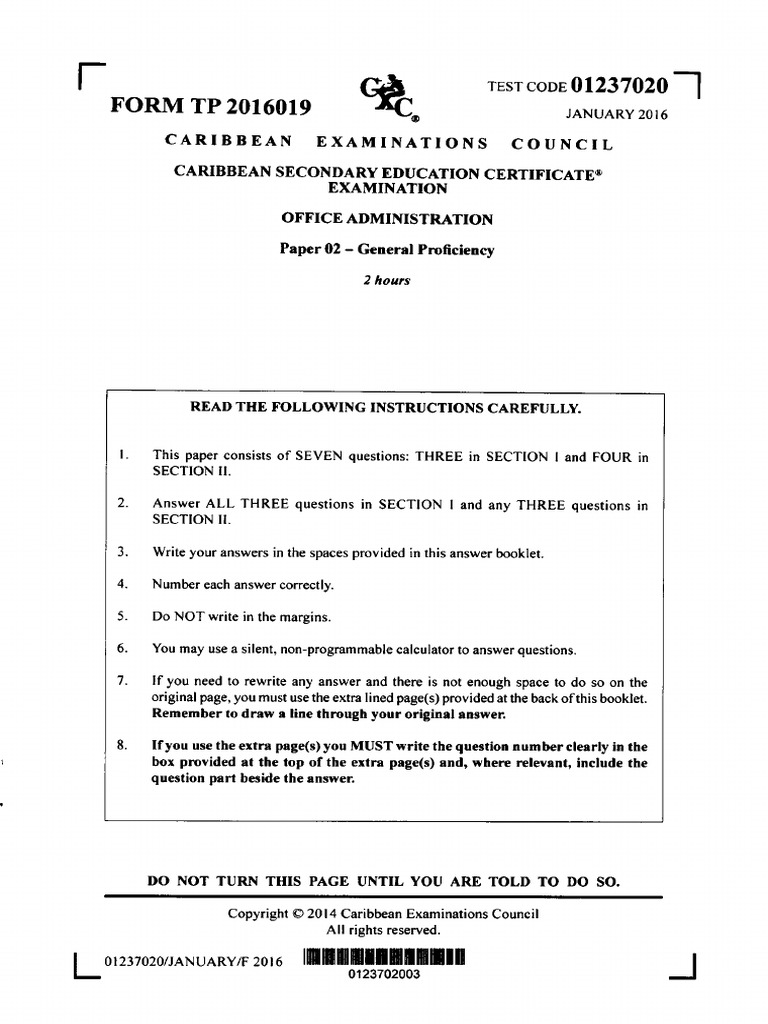 CSEC Office Administration January 2016 P02 | PDF | Business