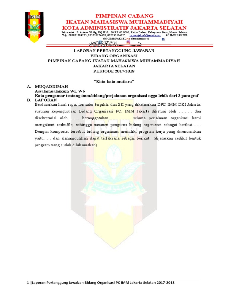 Laporan Pertanggungjawaban Organisasi 2017-2018 | PDF
