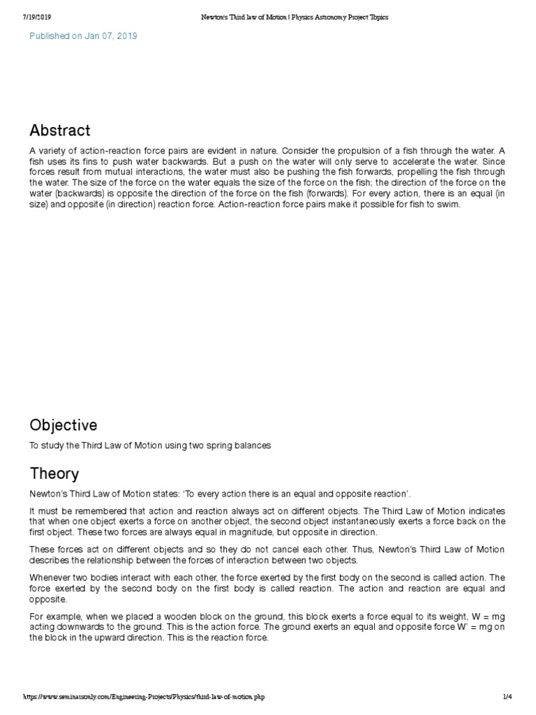Newton's Third Law of Motion - Physics Astronomy Project Topics | PDF ...