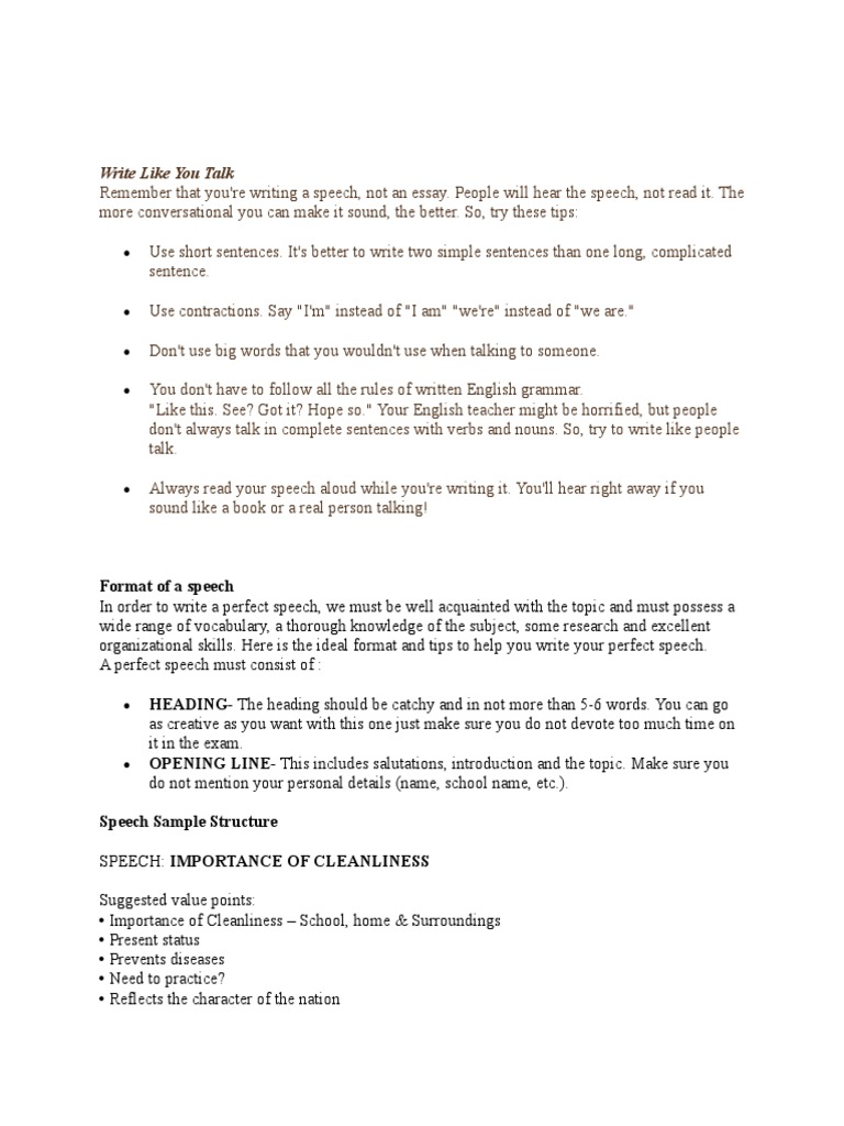 Speech Writing Tips and Examples | PDF | Hygiene | Anger
