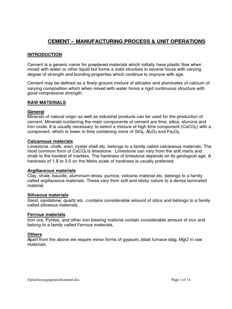 Cement - Manufacturing Process & Unit Operations: F:/plant/sranga ...