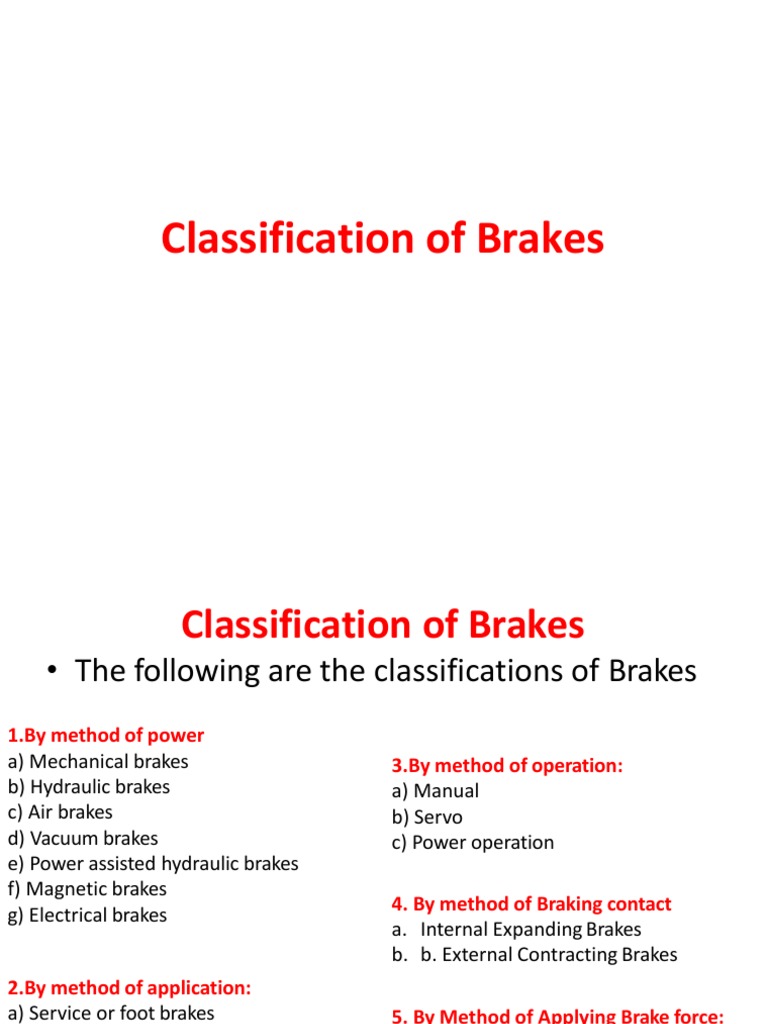 5 Classification of Brakes 160217042825 | PDF | Brake | Vehicle Parts