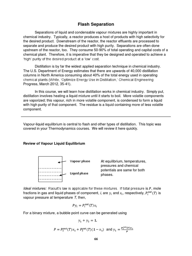 Flash Separation: Review of Vapour Liquid Equilibrium | PDF ...