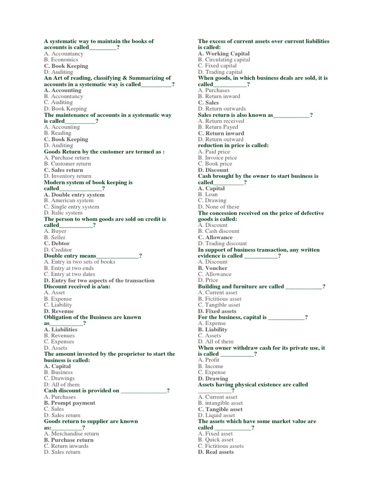 Basic Accounting Mcqs | PDF | Debits And Credits | Expense