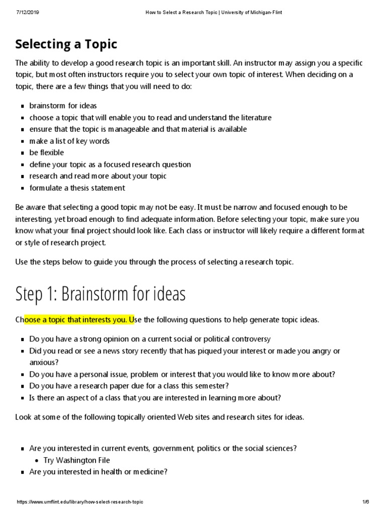 Steps in Selecting Thesis Topic | PDF | Question | Web Search Engine