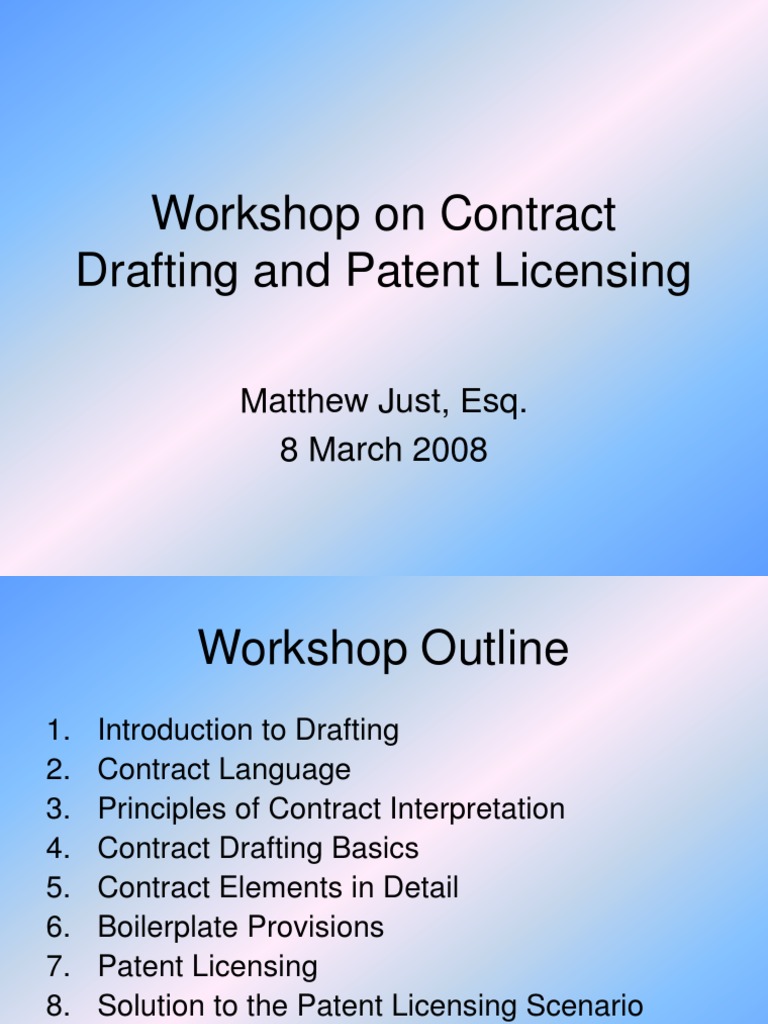 Workshop On Contract Drafting And Patent Licensing Pdf License