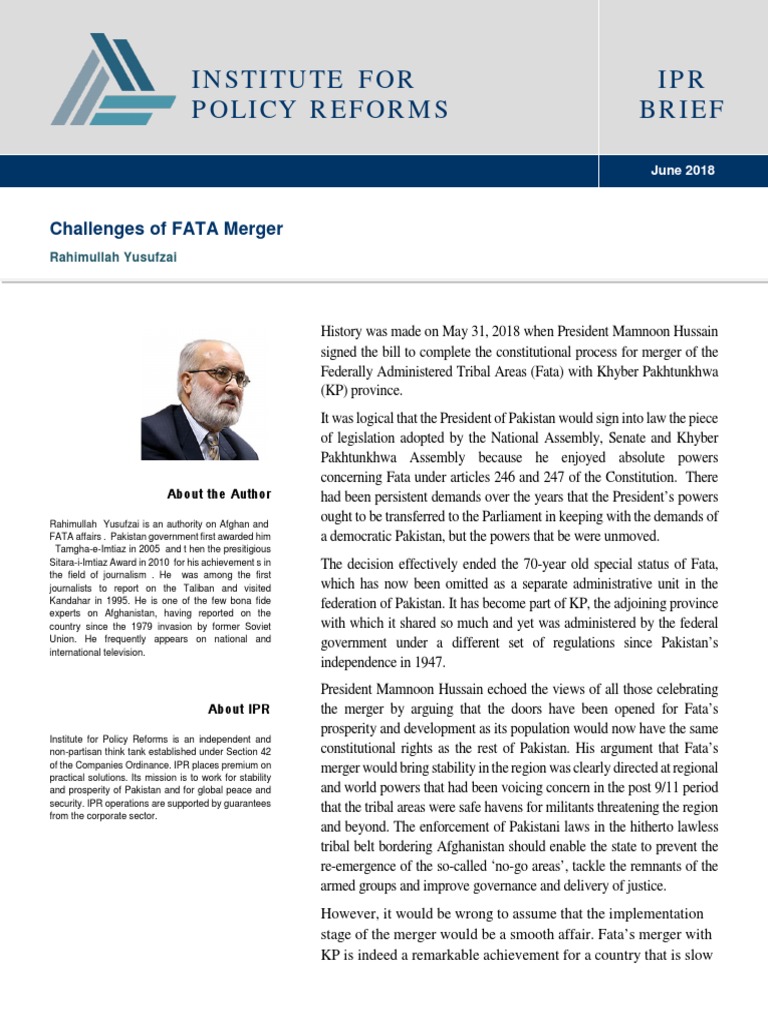 Challenges of FATA Merger | PDF | Federally Administered Tribal Areas ...