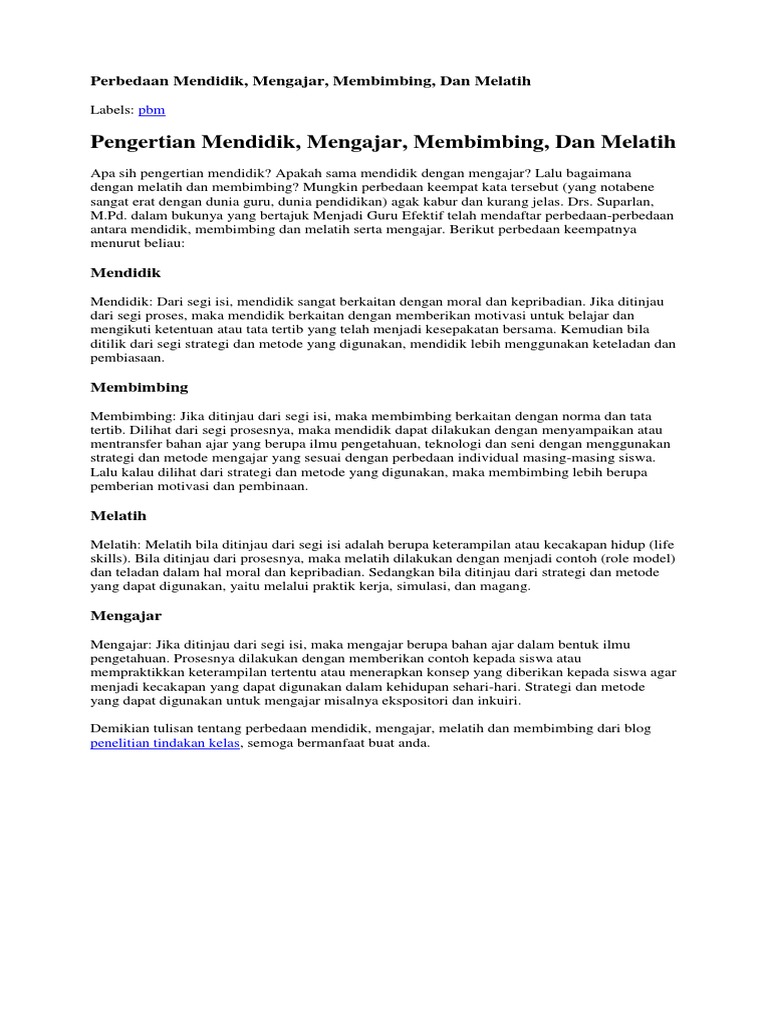 Perbedaan Mendidik Dan Mengajar | PDF