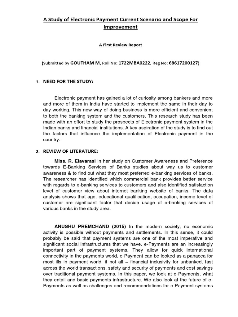 Electronic Payment Study: Current Scenario and Scope for Improvement ...