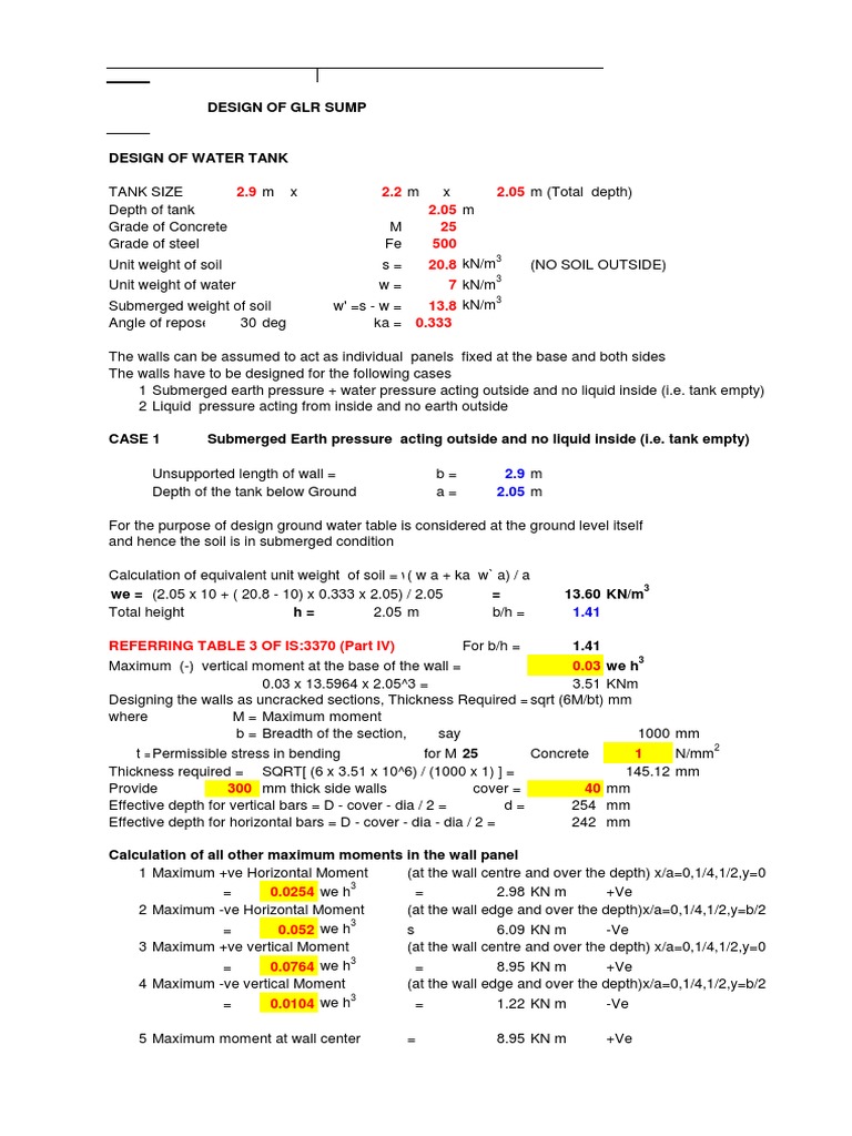 Design of Sump | PDF | Bending | Wall