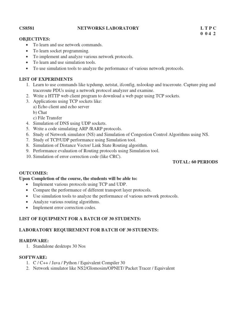 Cs8581 CN Lab Syllabus | PDF