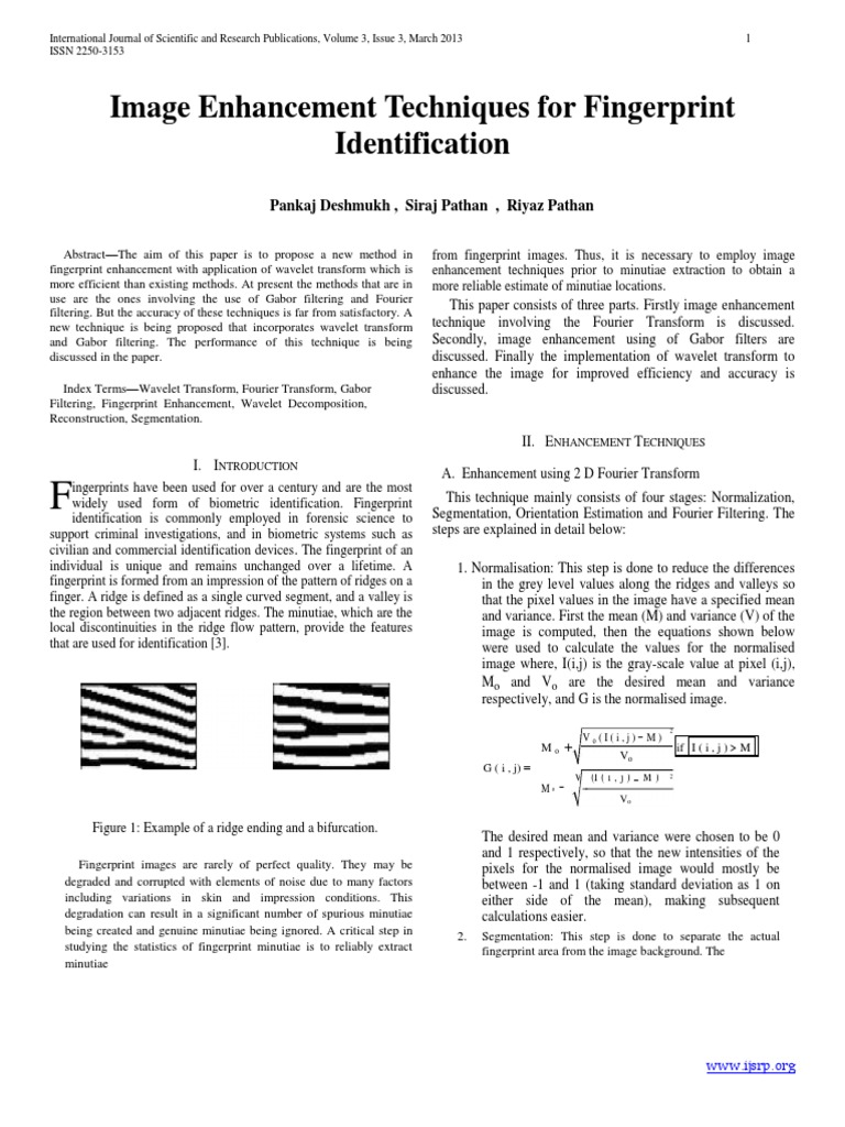 Fingerprint Enhancement | PDF | Wavelet | Fingerprint
