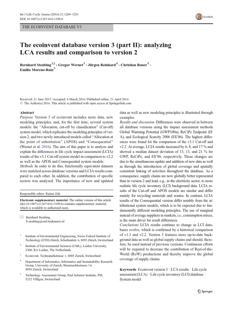 Analyzing LCA Results of Ecoinvent Database V3 | PDF | Life Cycle Assessment | Databases
