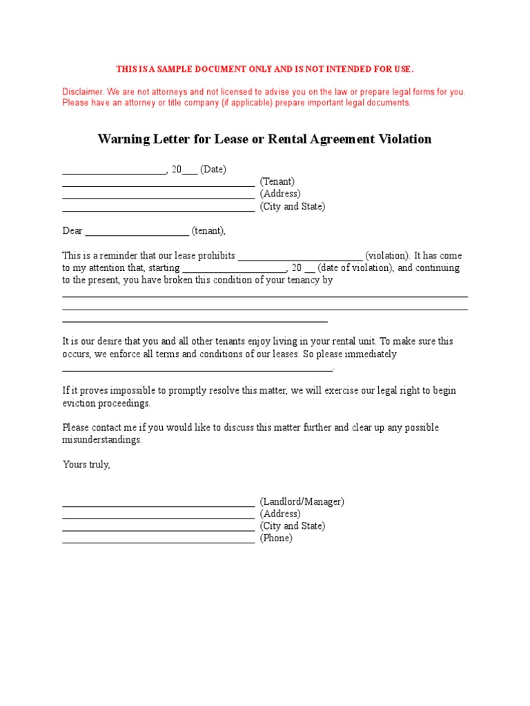 Tenant Violation Warning Letter Template | PDF