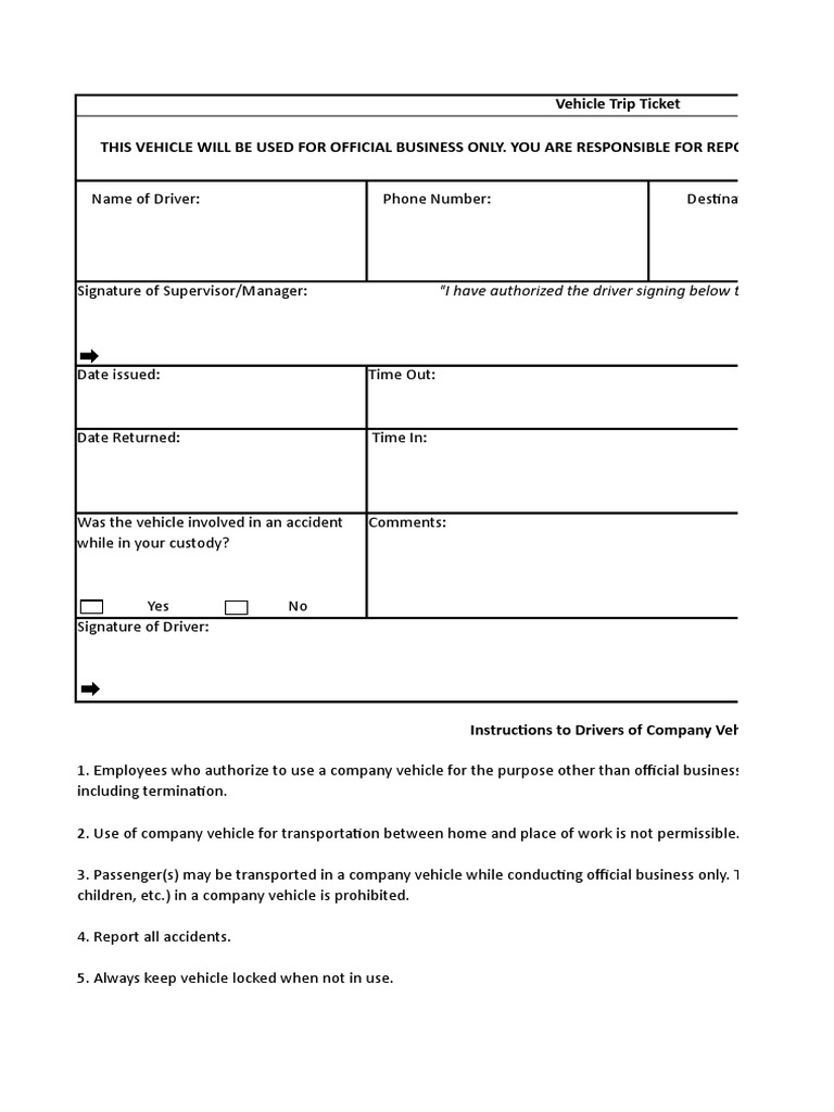 Vehicle Trip Ticket | PDF