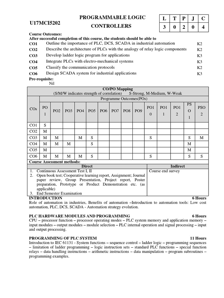 U17MCI5202 - Programmable Logic Controllers | PDF | Programmable Logic Controller | Scada