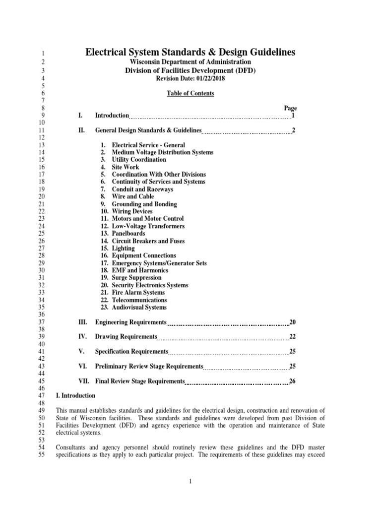 Electrical System Standards & Design Guidelines: Division of Facilities ...