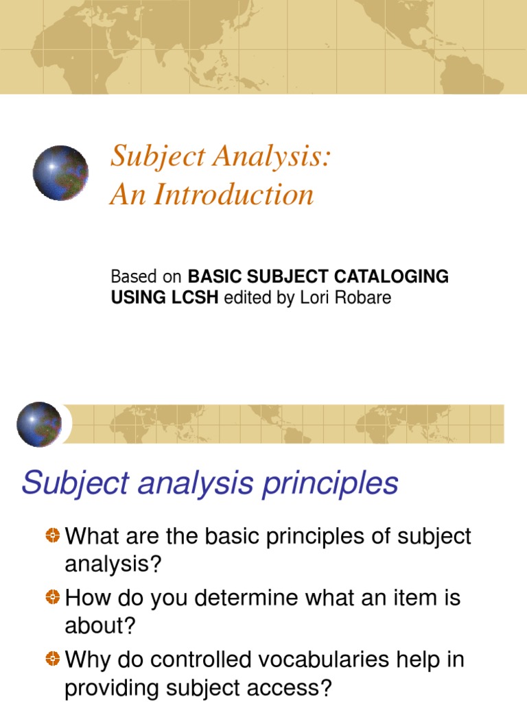 Subject Analysis: An Introduction: Based On Basic Subject Cataloging ...