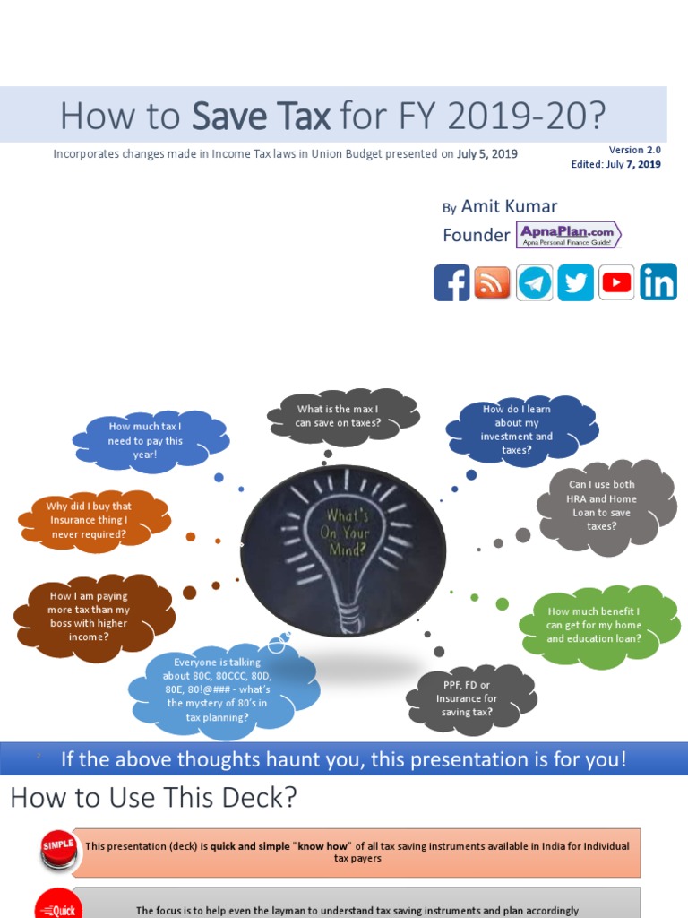 How To Save Tax For Fy 2019 20 v2 | PDF | Life Insurance | Financial ...