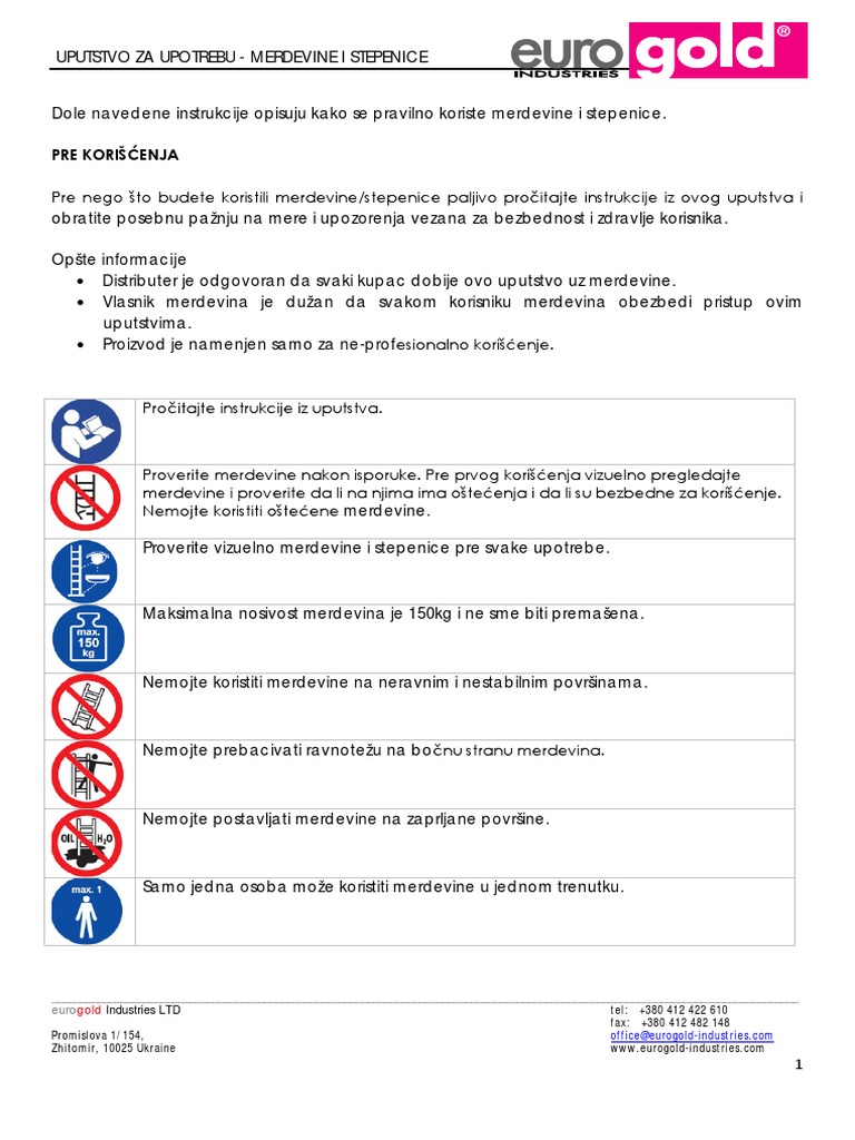 Uputstvo Za Upotrebu - Merdevine I Stepenice | PDF