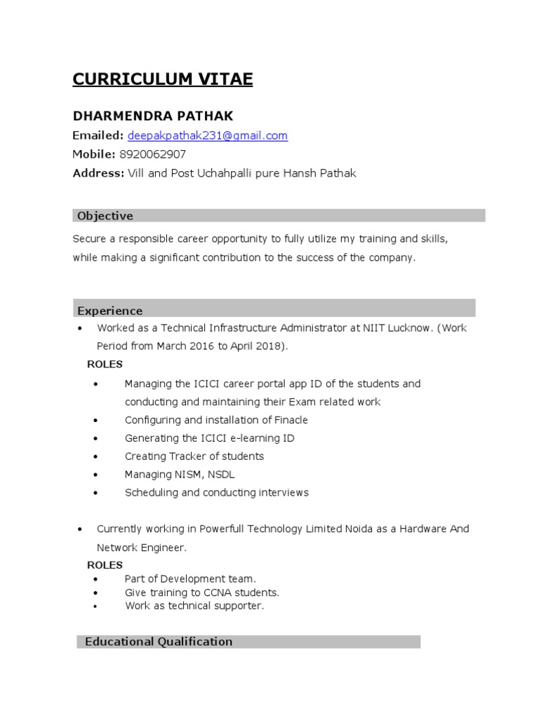 Curriculum Vitae: Dharmendra Pathak | PDF