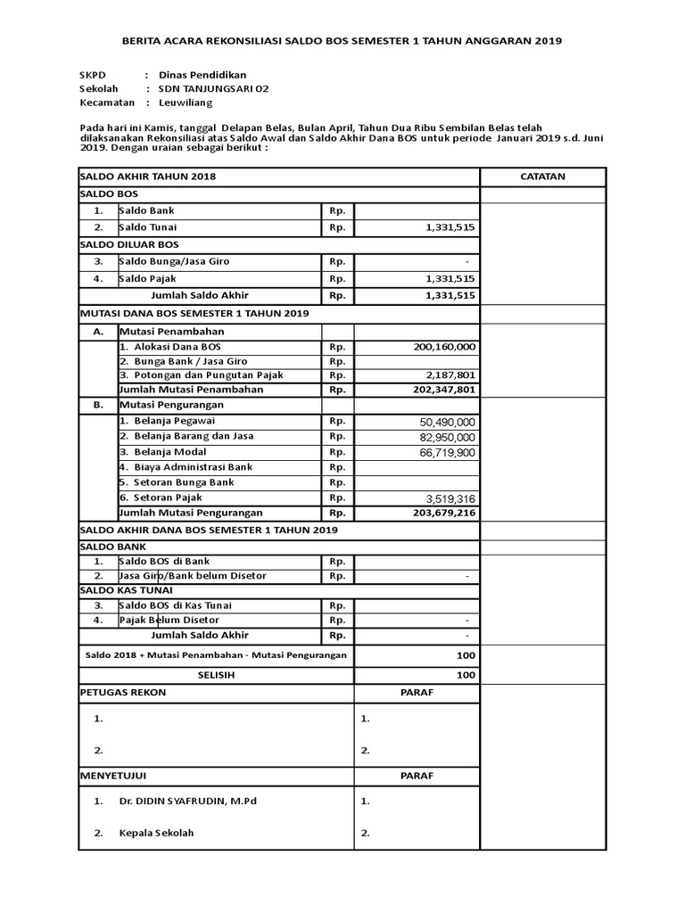 Format Rekon Semester 1 | PDF